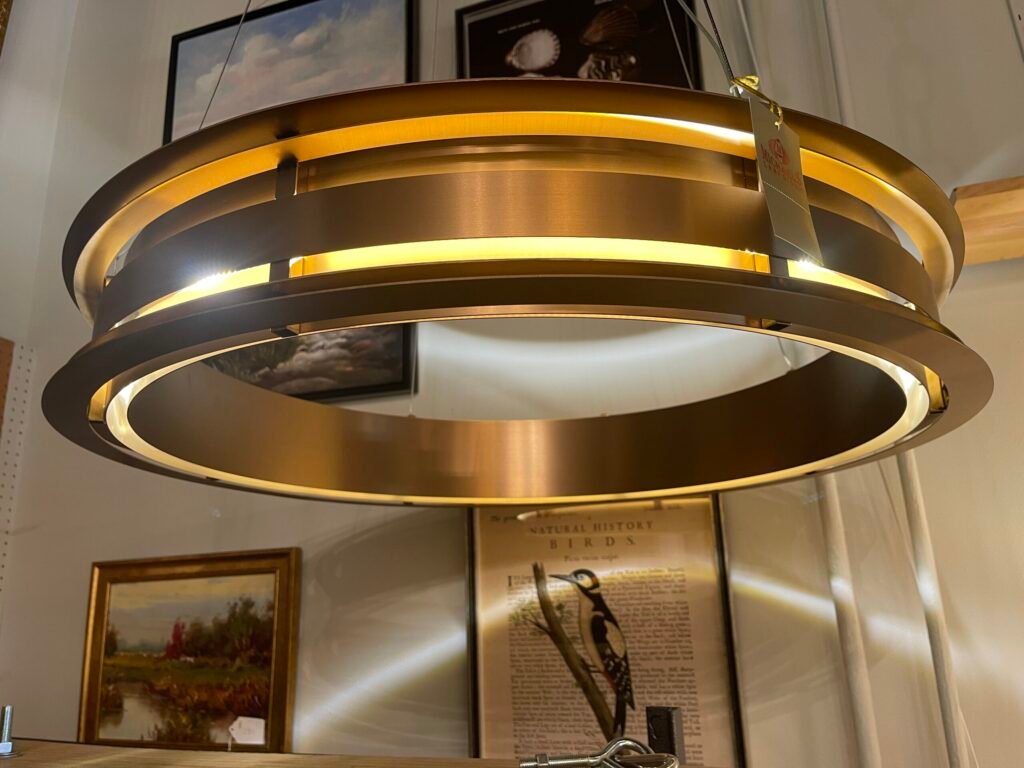 Modern Circular Brass LED Pendant Light – Suspended Halo Ring Fixture ...